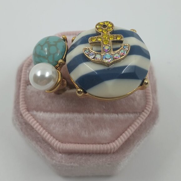 Betsey Johnson | Jewelry | Vintage Betsy Johnson Gold Striped Anchor ...